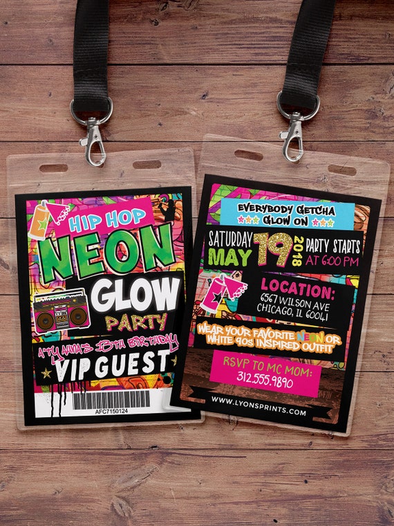 Hip Hop, glow party, VIP PASS, backstage pass, Vip invitation, birthday ...