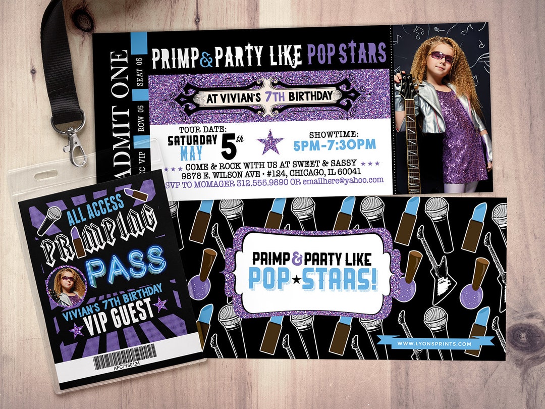Spa Party, Pop Star, Rock Star Concert Ticket Birthday Party Invitation ...