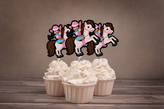 Cowboy Cupcake Toppers Cowgirl Cupcake Toppers Rodeo Party | Etsy