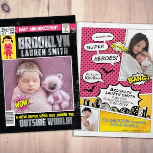 Superhero Custom Birth Announcement , Comic Birth Announcement, Baby ...