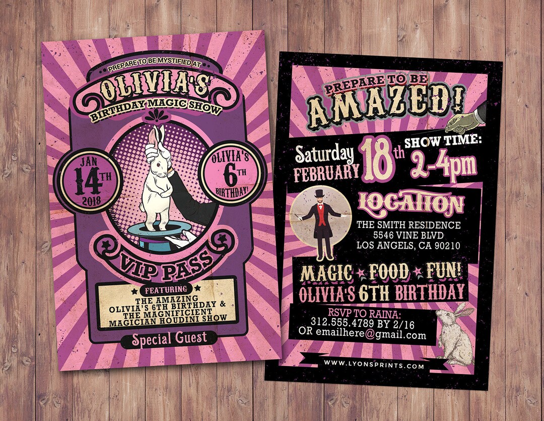 Magic Party Invitation Magic Birthday Invitation Magician Invitation ...