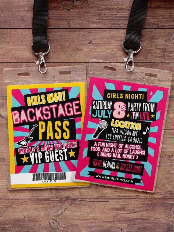Girls night invite, bachelorette party invite, neon, VIP pass ...