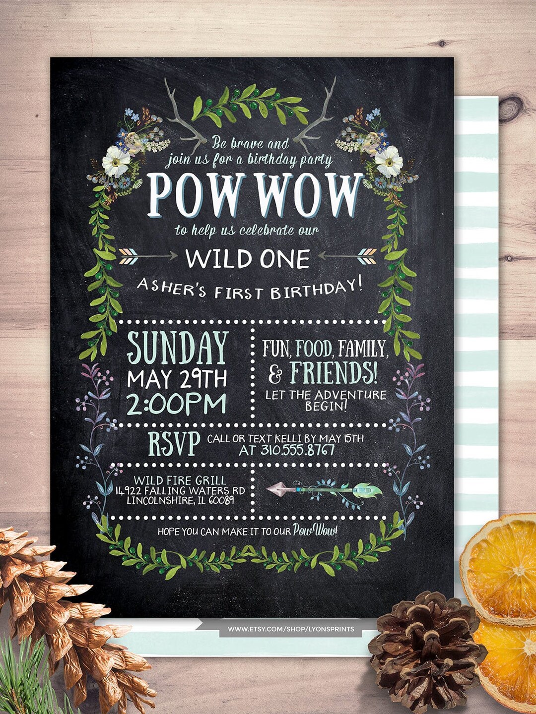 Boho, Pow Wow Birthday Invitation, BOHO Birthday Invite, Invitation ...
