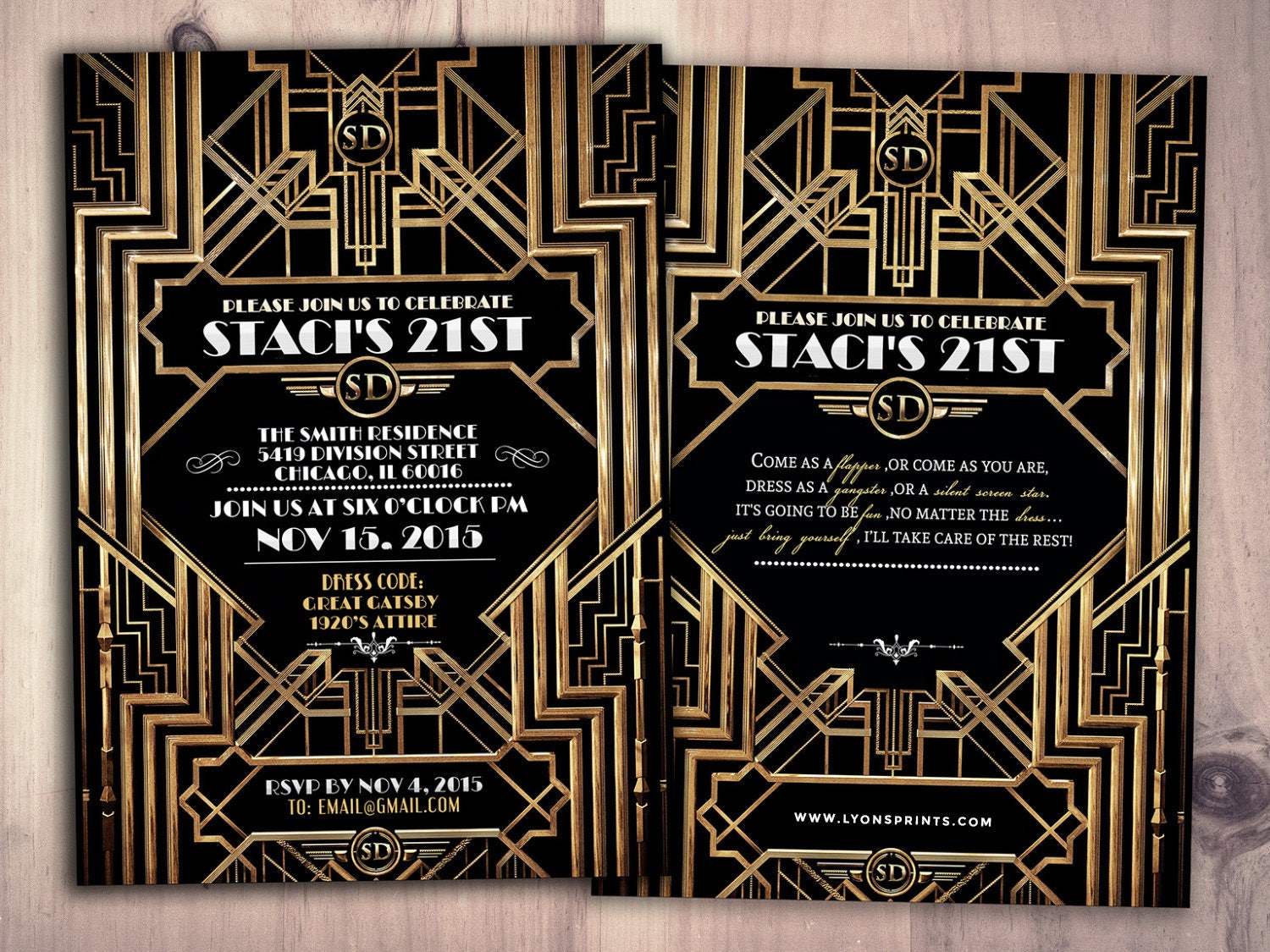 Great Gatsby Birthday Invitation Roaring 20s Hollywood Film Theme