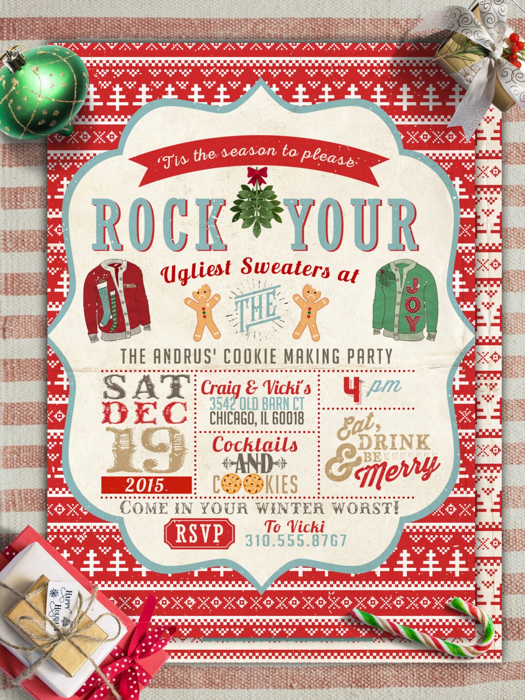 Cookie, Ugly Sweater Party, Christmas, Holiday Party Invitation ...