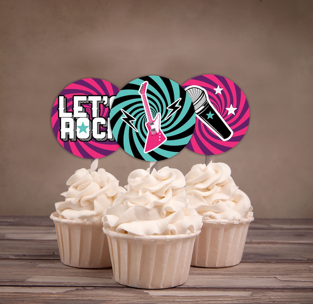 Cupcake Toppers "rockstar" Birthday Party, Party Decorations, Party ...