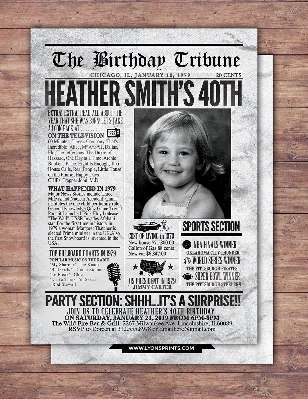 Milestone Birthday Invitation, Newspaper Invite, Milestone Birthday ...