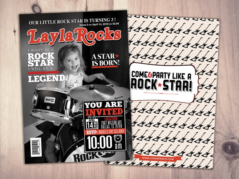 Rock Star Magazine Theme Birthday Invitation, Rockstar, Baby Shower ...
