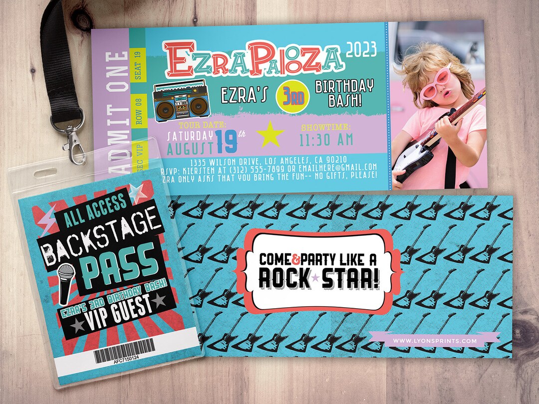 Rock Star-concert Ticket Birthday Invitation- Birthday Invitation- Pop ...