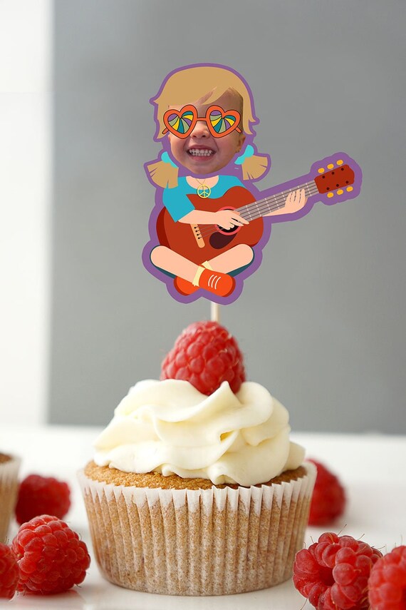 Hippie photo cupcake topper, birthday cupcake topper, party decor ...