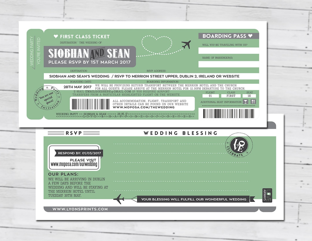 Personalized Ireland Destination Wedding Invitation, Passport & Ticket ...