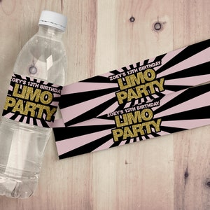 Limo Party, Water Bottle Labels, Birthday Party Decor, Limo Ride Party ...