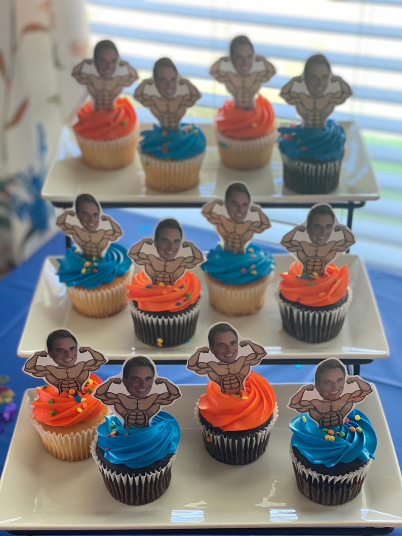 Photo Cupcake Toppers, Men's Birthday, Bodybuilder, Bachelor Party ...