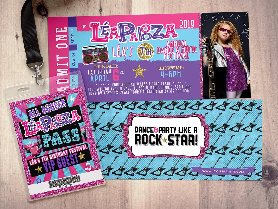 Rockstar Ticket Birthday Invitation, Girl Birthday Invitation, Pop Star ...