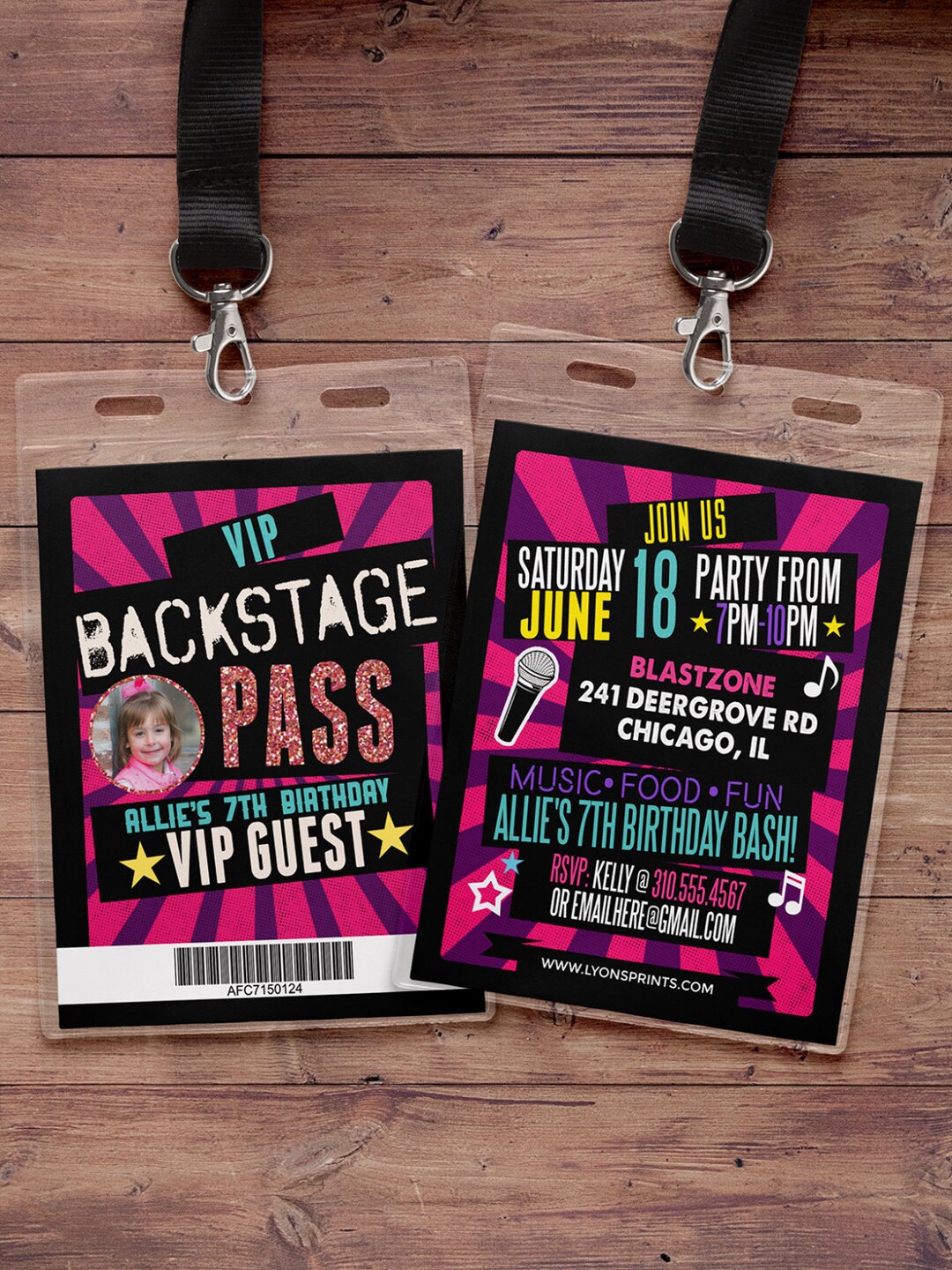 Birthday Invitation, Rock Star, VIP PASS, Backstage Pass, Concert ...