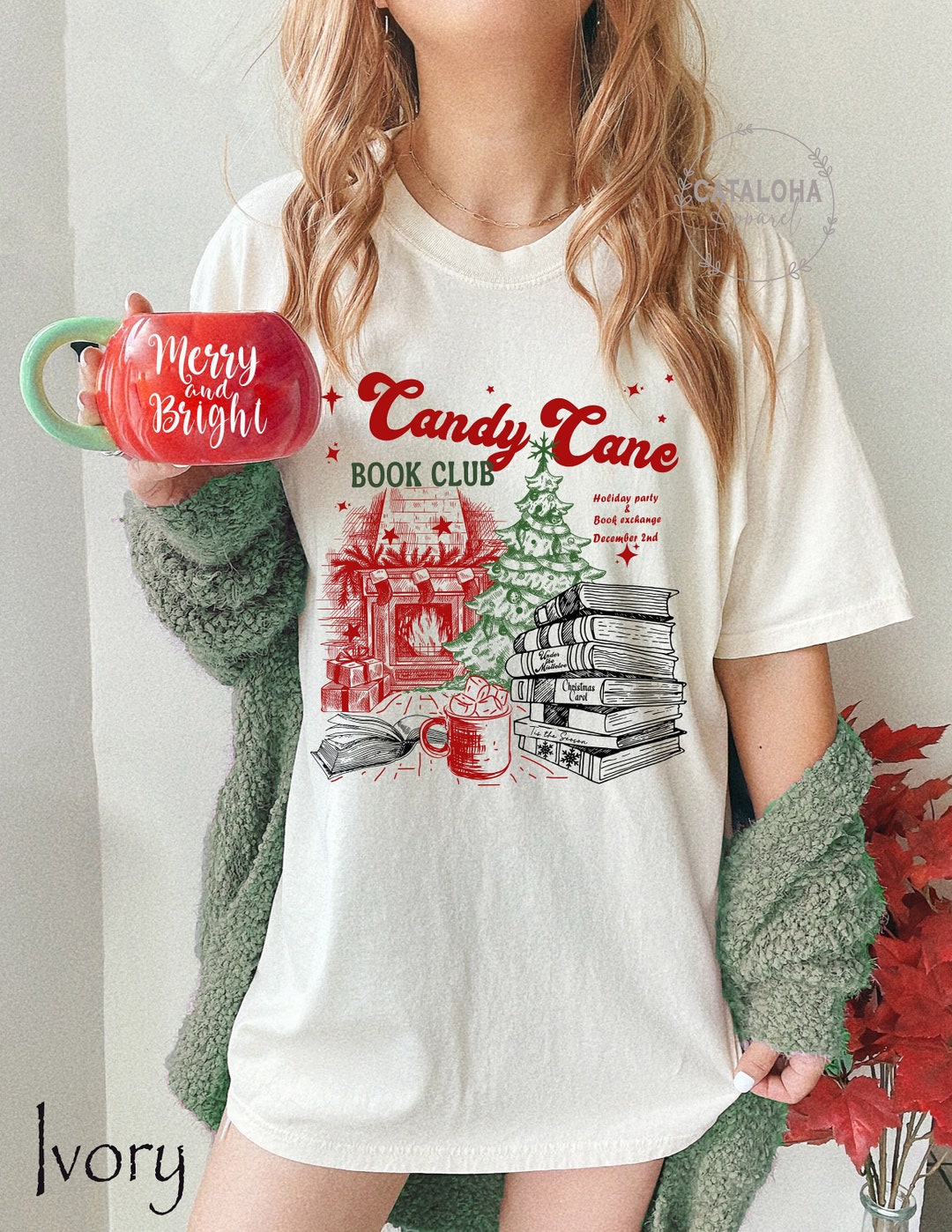 Bookish Christmas Shirt, Candy Cane Tshirt, Santa Sweater for Book ...