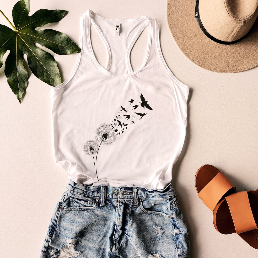 Dandelion Birds Tank Top, Birds Tank, Birds Graphic Tank, Birds Flock ...