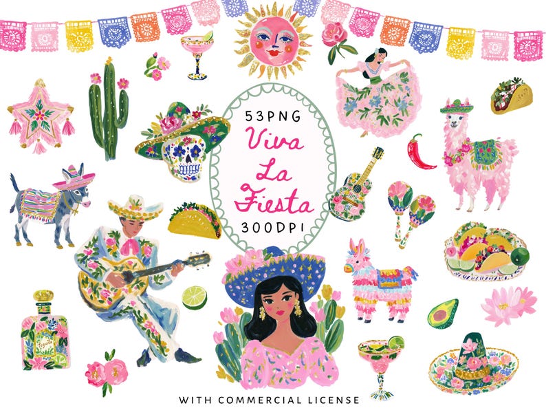 Cinco De Mayo Clipart Bundle, Watercolor Fiesta PNG Graphics - Etsy