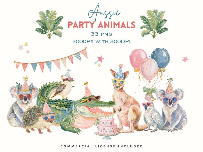 Australian Animals Party Clipart Bundle – Watercolor Aussie Birthday ...