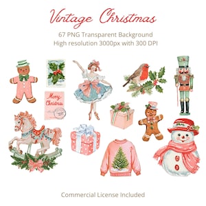 Vintage Christmas Clipart Bundle: Classic Watercolor Holiday Graphics ...