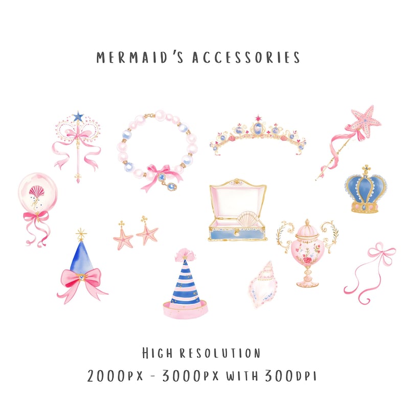 Mermaid Party Clipart Bundle: Pastel Watercolor Sea Friends (PNG ...