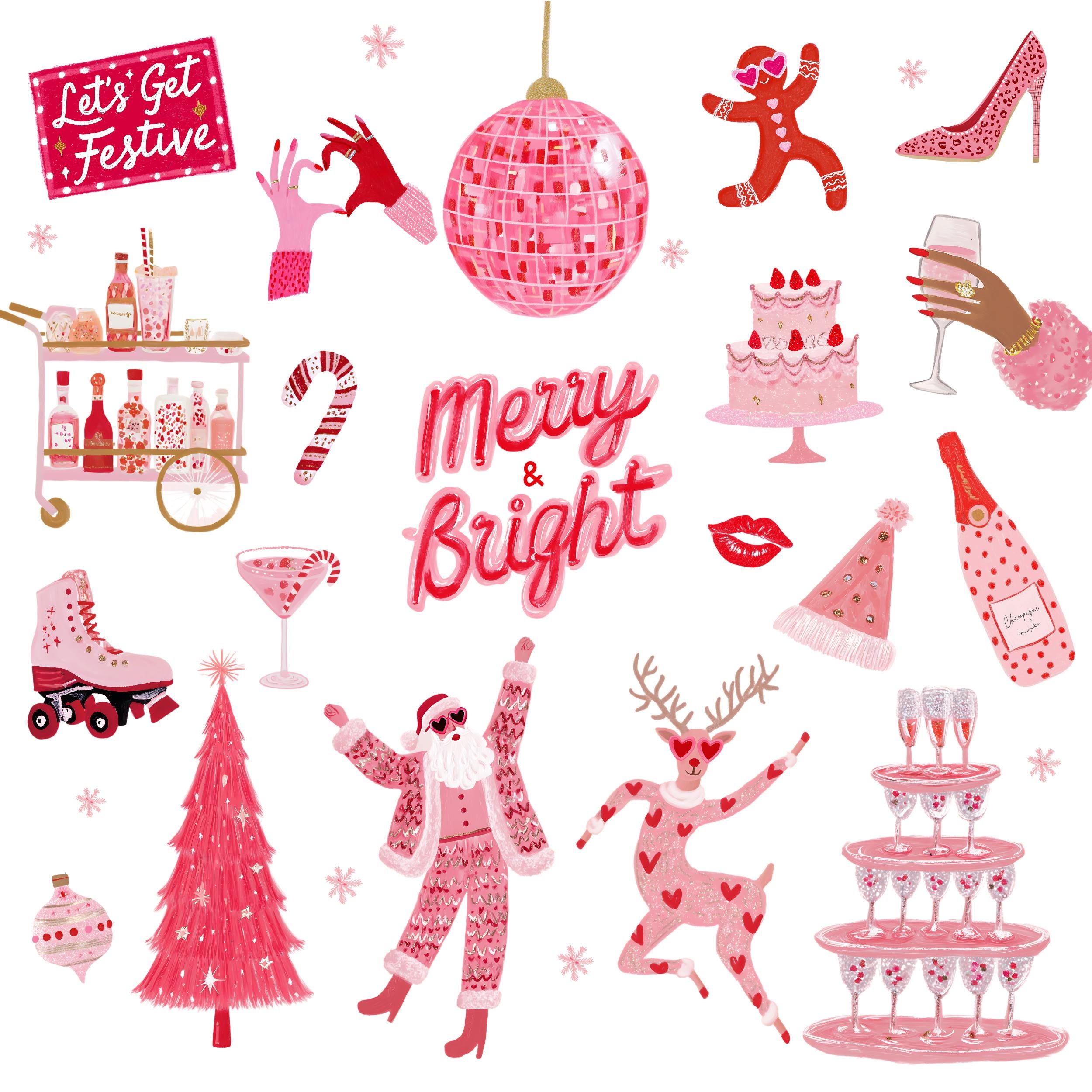 Pink Disco Christmas Clipart Bundle: Groovy Retro PNG Graphics - Etsy