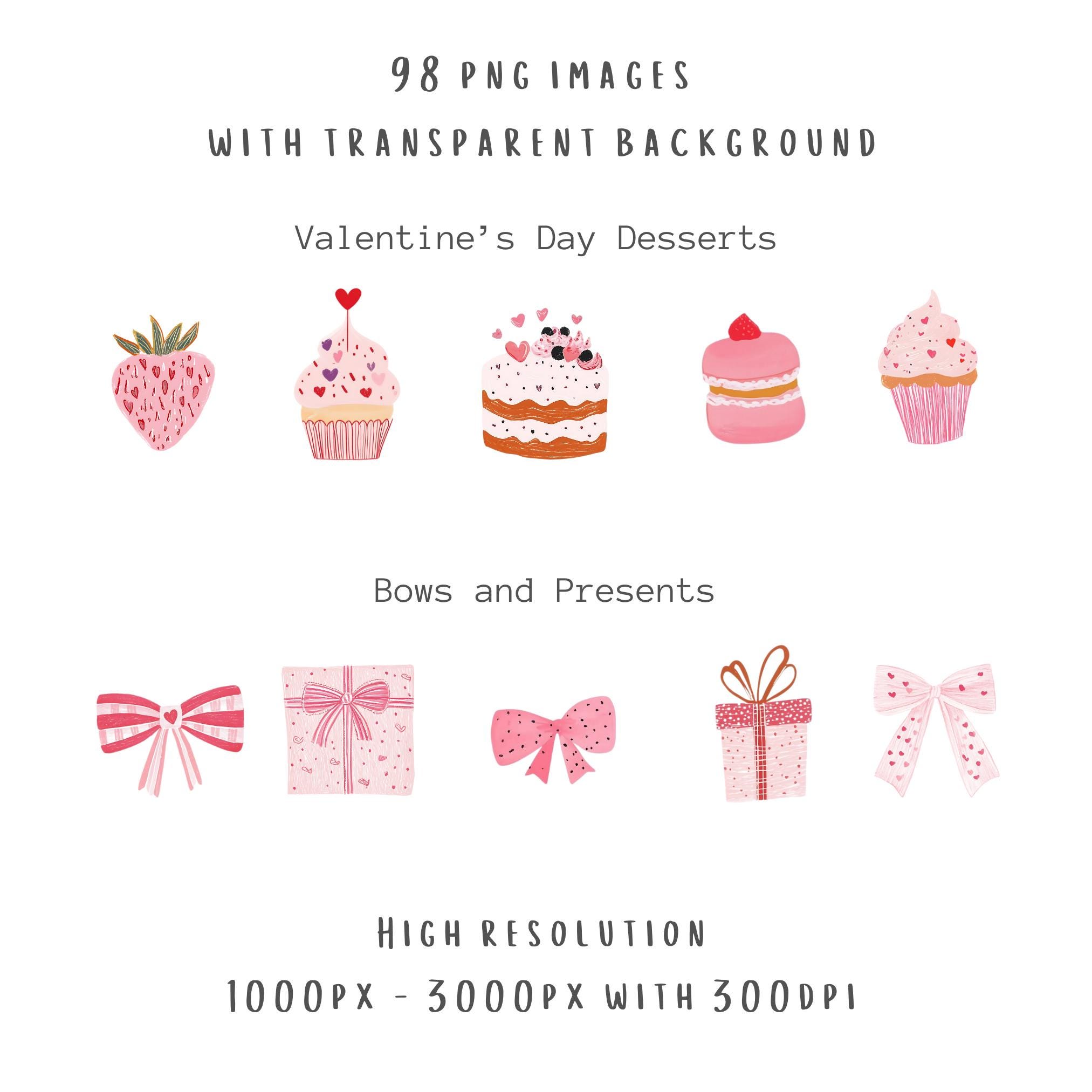 Watercolor Valentine's Day Clipart: Pink and Red 98 PNG Images (digital ...