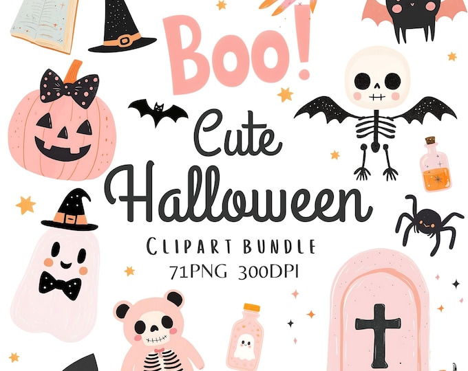 Cute Halloween Clipart Collection, Spooky PNG Graphics (commercial Use ...