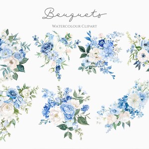 Watercolor Blue Floral Clipart: Wedding Frames & Bouquets (digital ...