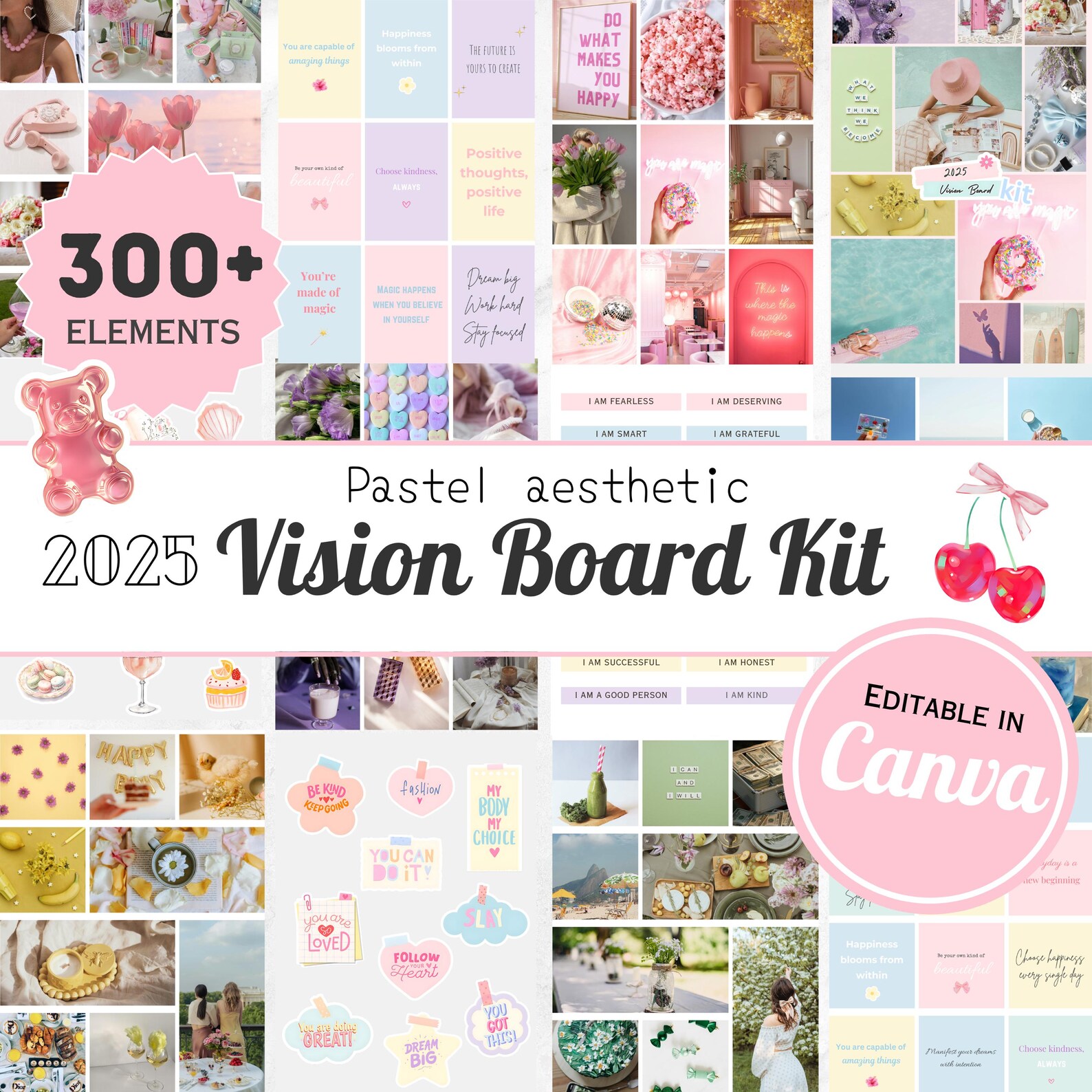 2025 Vision Board Kit, Pastel Aesthetic Mood Board for the Soft Girl in ...