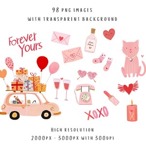 Watercolor Valentine's Day Clipart: Pink and Red 98 PNG Images (digital ...