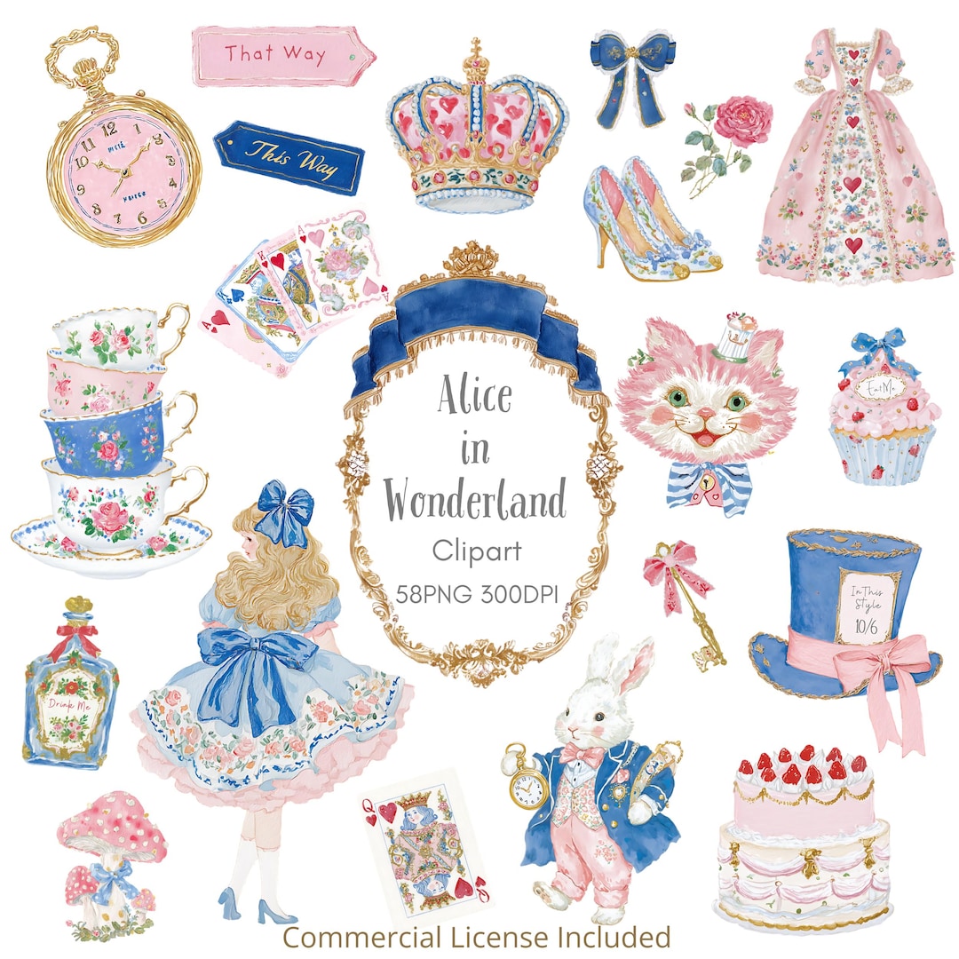 Alice in Wonderland Clipart | Watercolor Tea Party PNG (300 DPI) - Etsy