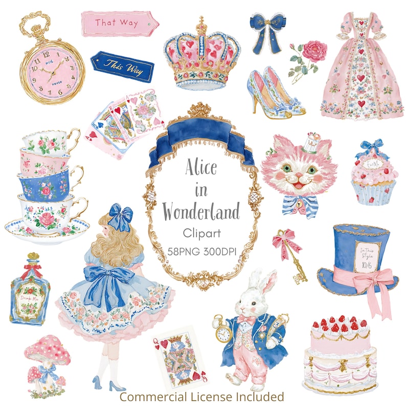 Alice in Wonderland Clipart | Watercolor Tea Party PNG (300 DPI) - Etsy