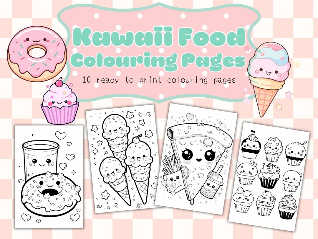 Kawaii Food Colouring Pages | Digital Coloring Book | Kids Colouring ...