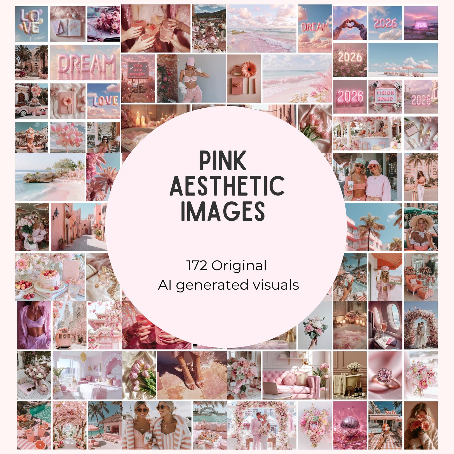 2026 Pink Vision Board Kit: 350+ Elements, Images, Stickers, and Canva ...