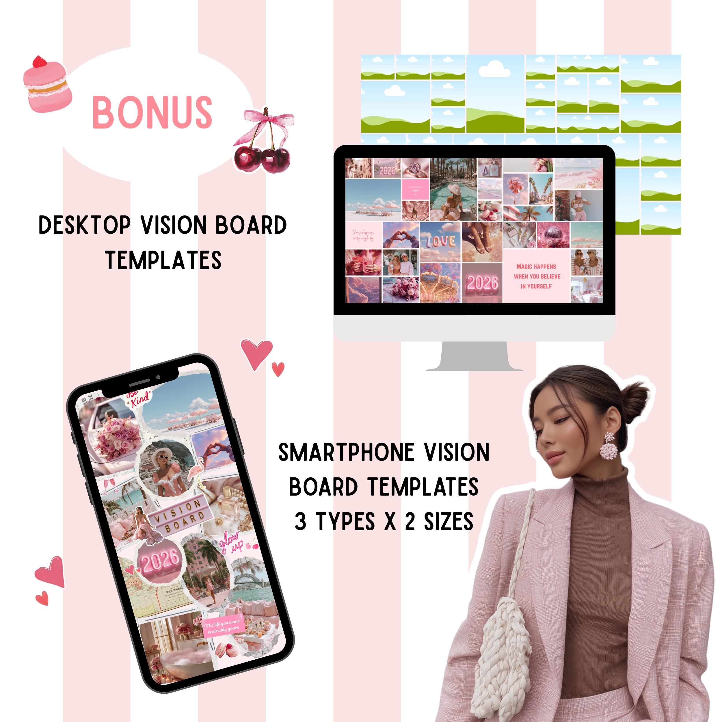 2026 Pink Vision Board Kit: 350+ Elements, Images, Stickers, and Canva ...