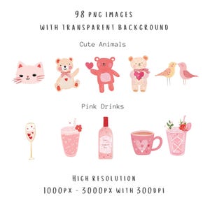Watercolor Valentine's Day Clipart: Pink and Red 98 PNG Images (digital ...