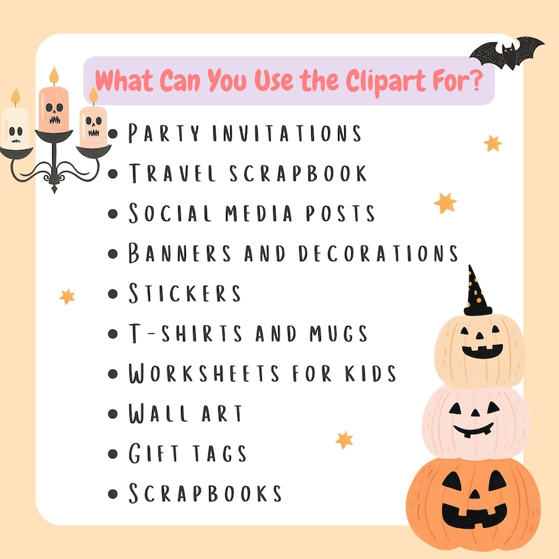 Cute Halloween Clipart Bundle | Kawaii Ghosts, Pumpkins, Witches, Bats ...