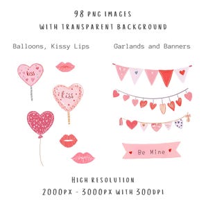Watercolor Valentine's Day Clipart: Pink and Red 98 PNG Images (digital ...