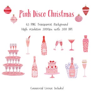 Pink Disco Christmas Clipart Bundle: Groovy Retro PNG Graphics - Etsy