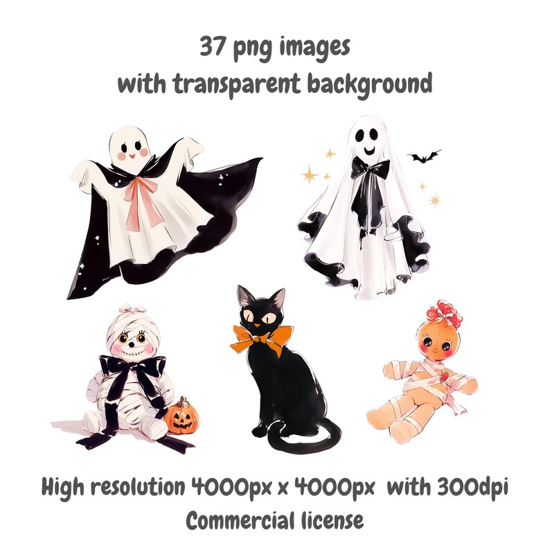 Retro Halloween Clipart Bundle: Fashion Girls, Spooky PNG (digital ...