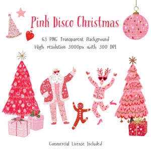 Pink Disco Christmas Clipart Bundle: Groovy Retro PNG Graphics - Etsy