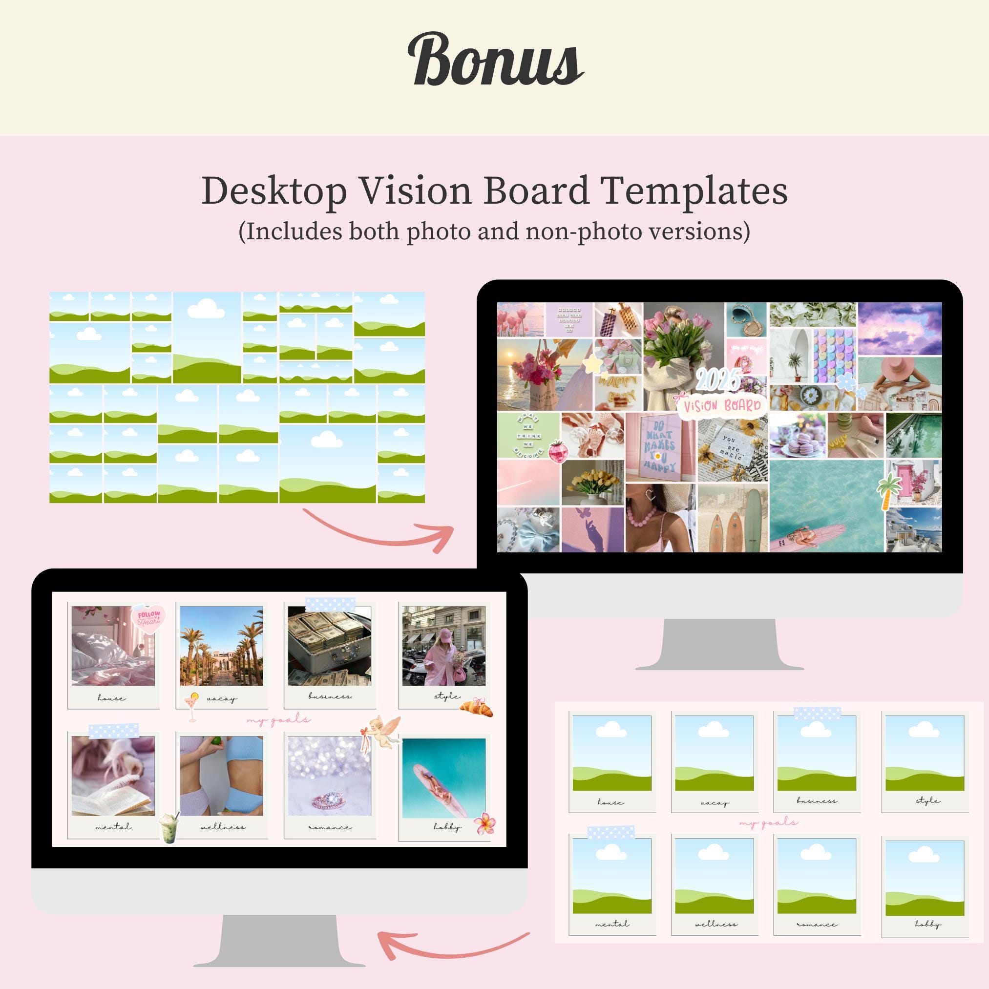 2025 Vision Board Kit, Pastel Aesthetic Mood Board for the Soft Girl in ...