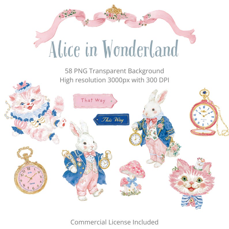 Alice in Wonderland Clipart | Watercolor Tea Party PNG (300 DPI) - Etsy