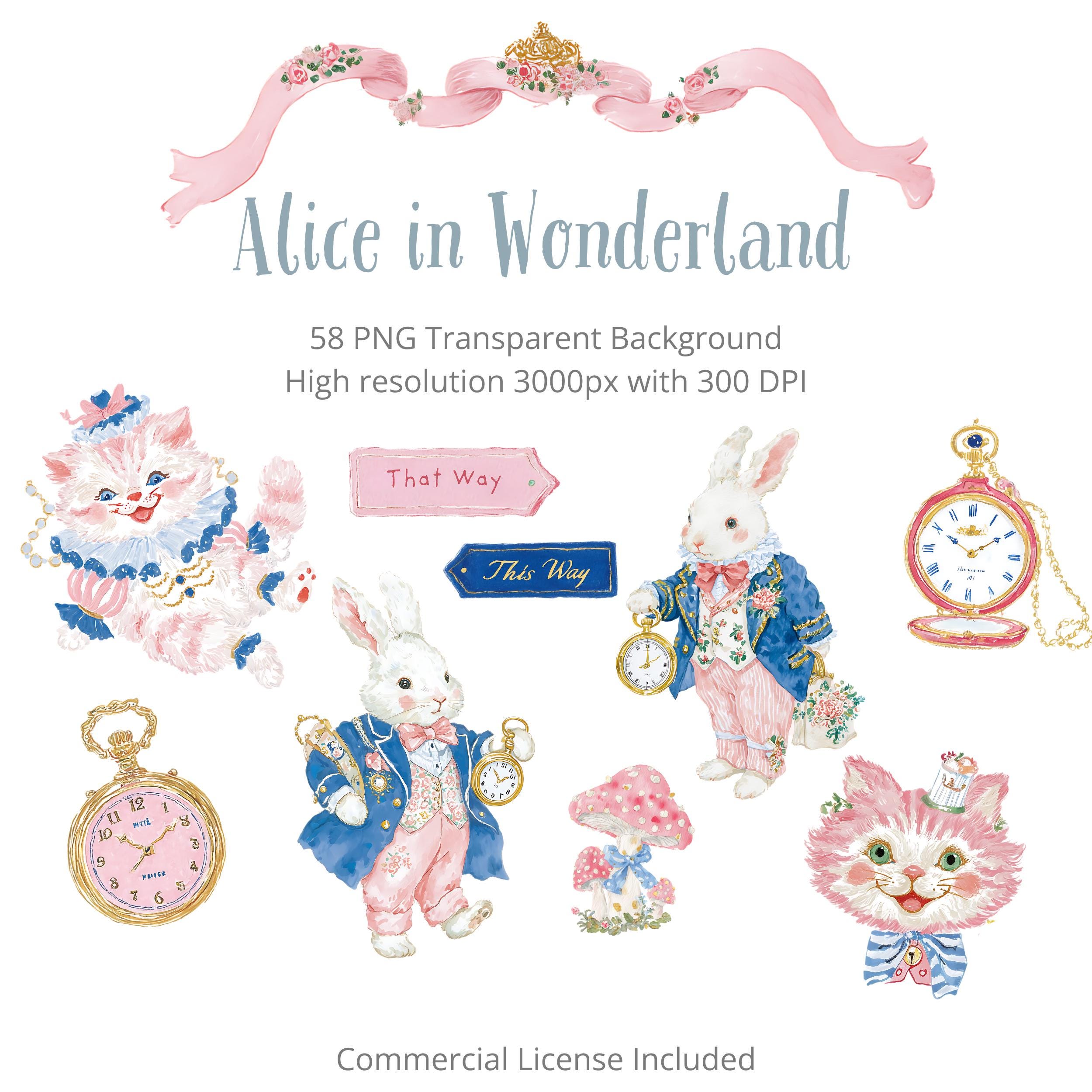 Alice in Wonderland Clipart | Watercolor Tea Party PNG (300 DPI) - Etsy