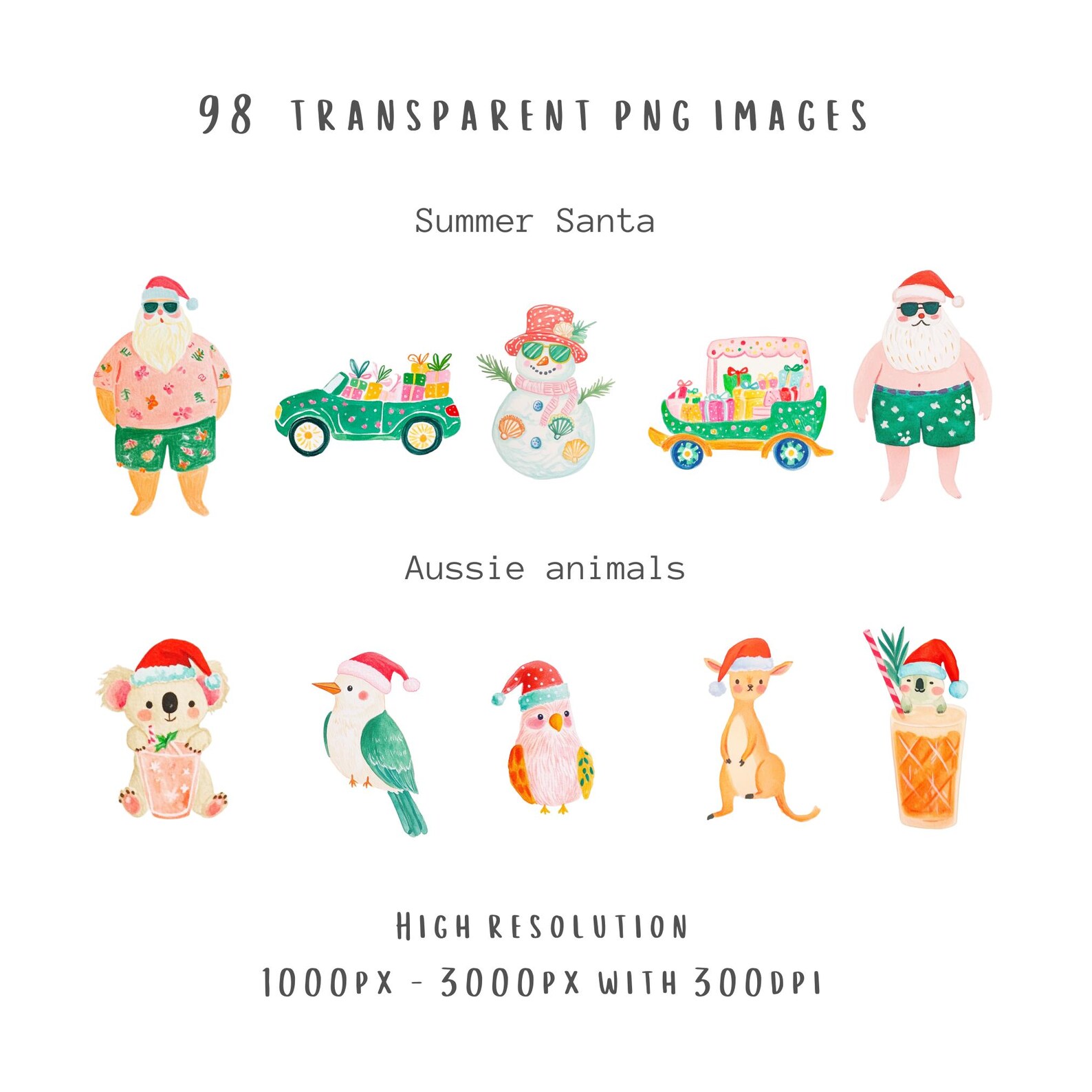 Fun Aussie Christmas Clipart - Koalas, Beach Santa & Summer Vibes PNG ...