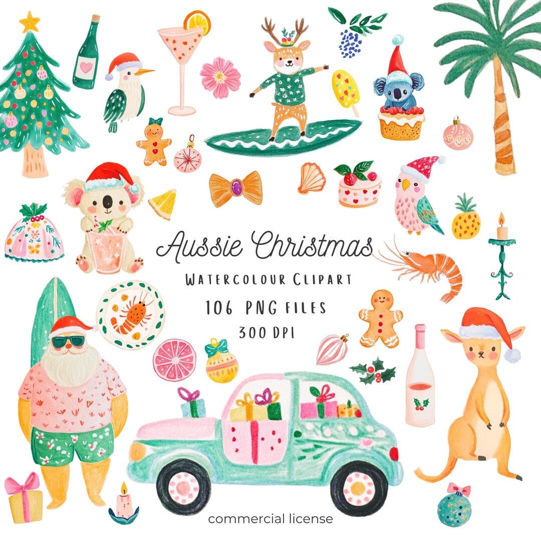 Fun Aussie Christmas Clipart - Koalas, Beach Santa & Summer Vibes PNG ...