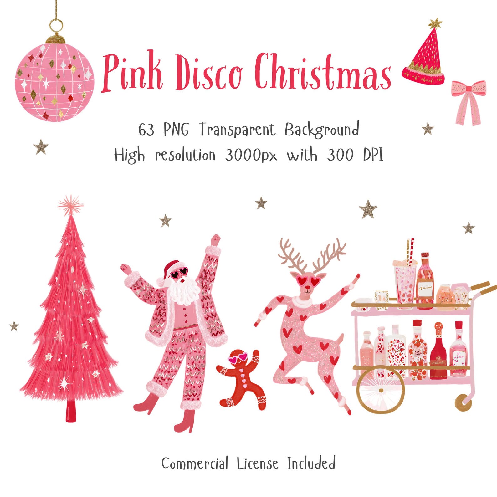 Pink Disco Christmas Clipart Bundle: Groovy Retro PNG Graphics - Etsy