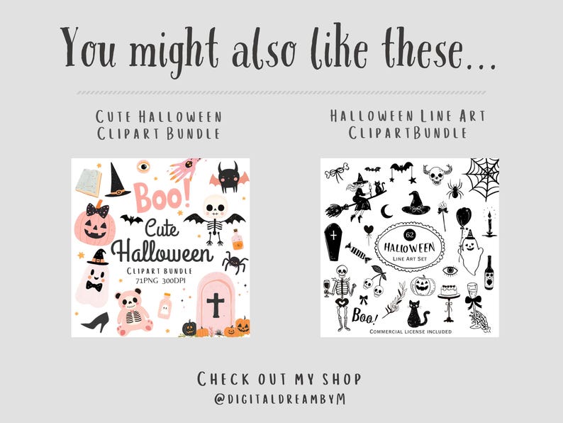 Retro Halloween Clipart Bundle, Spooky Graphics, Witch Vampire Ghost ...