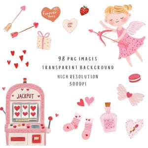 Watercolor Valentine's Day Clipart: Pink and Red 98 PNG Images (digital ...